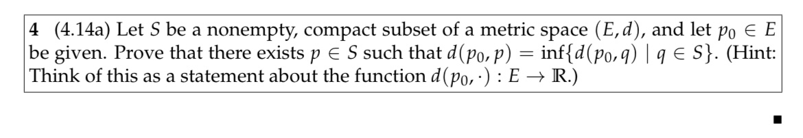 Solved 4 (4.14a) ﻿Let S ﻿be a nonempty, compact subset of a | Chegg.com