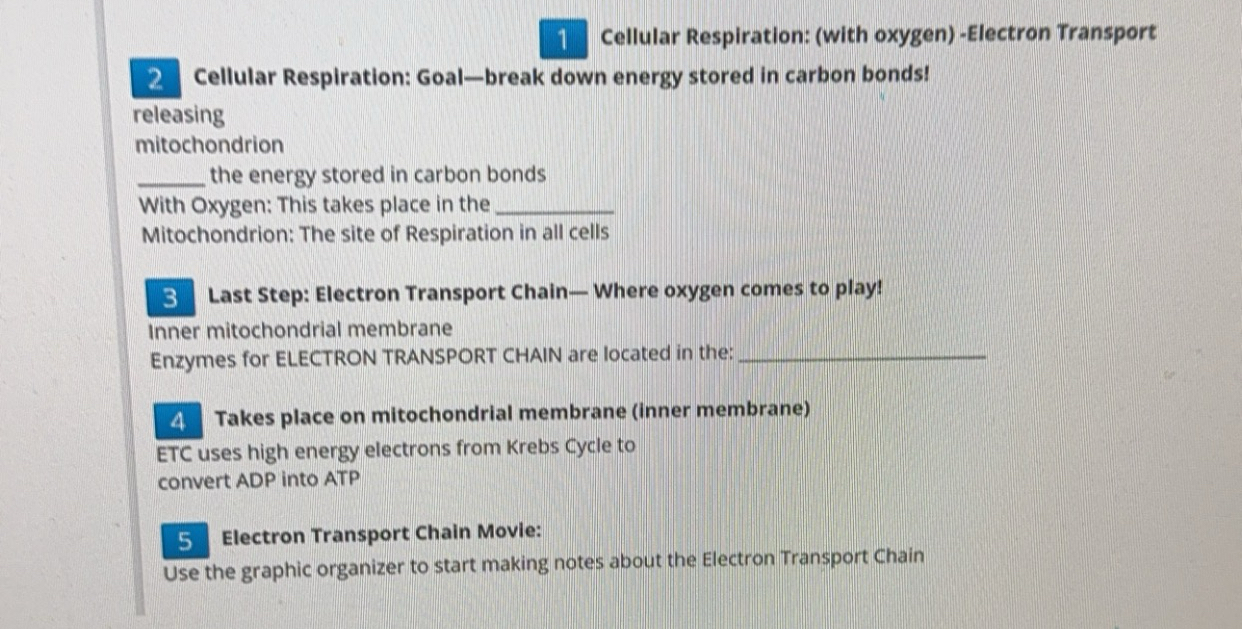 Solved 1 ﻿Cellular Respiration: (with oxygen) -Electron | Chegg.com