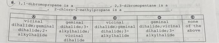 Solved 1,1-dibromopropane is a do A vicinal dihalide; | Chegg.com