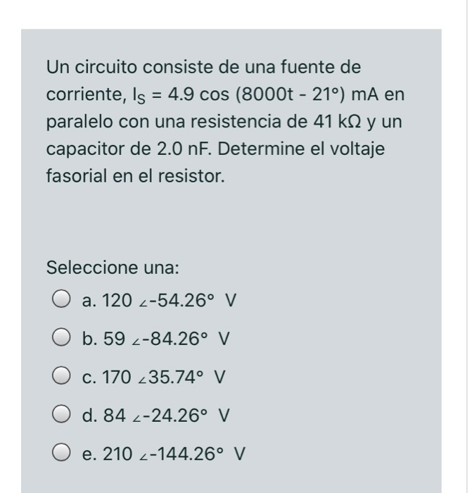Solved Un circuito consiste de una fuente de corriente, Is = | Chegg.com