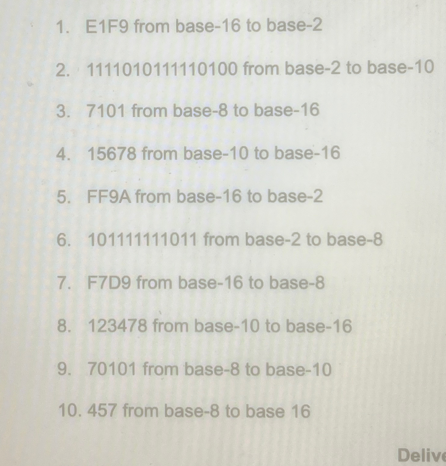 Solved E1F9 ﻿from base-16 ﻿to base-21111010111110100 ﻿from | Chegg.com