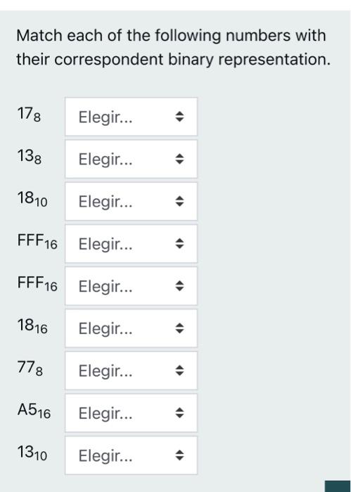 Solved Match each of the following numbers with their | Chegg.com