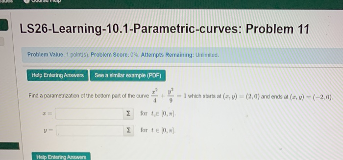 Solved LS26-Learning-10.1-Parametric-curves: Problem 11 | Chegg.com