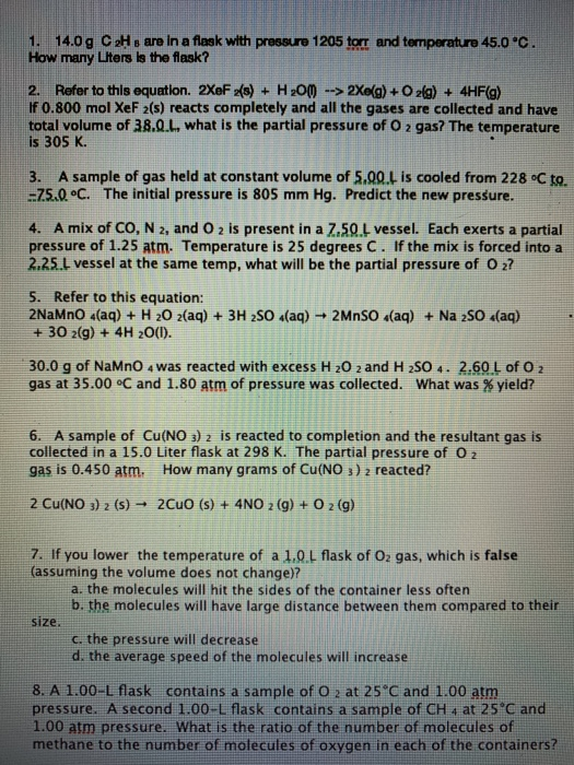 Solved 1. 14.0g CH s are in a flask with pressure 1205 tort | Chegg.com
