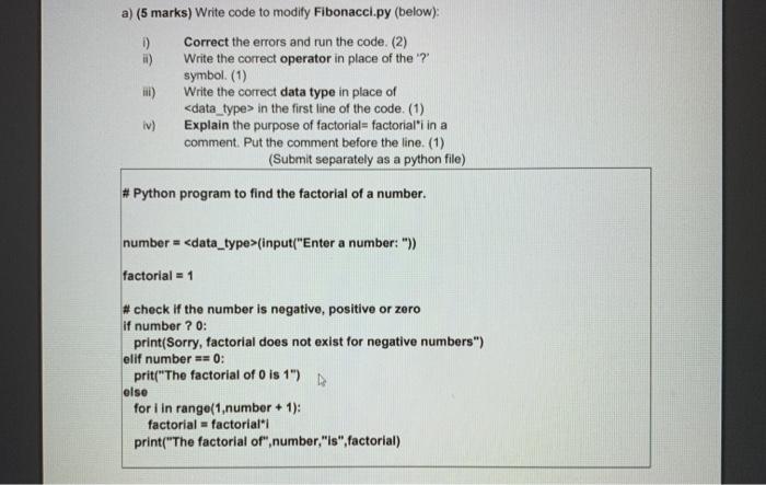 Solved a) (5 marks) Write code to modity Fibonacci.py | Chegg.com