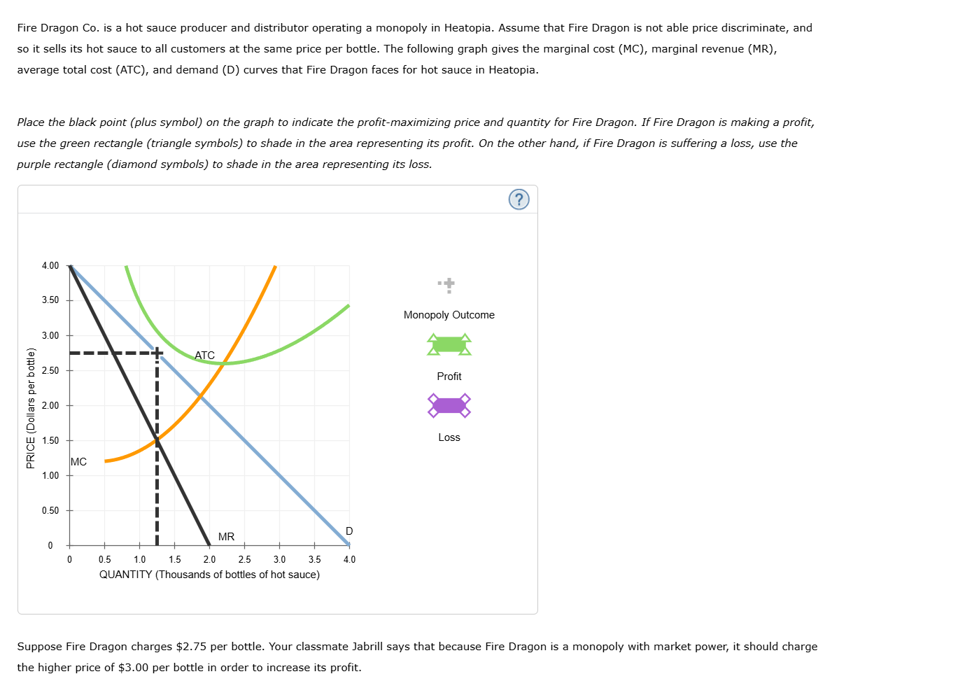 Solved by an EXPERT Suppose Fire Dragon charges $2.75 ﻿per bottle. Your | Chegg.com