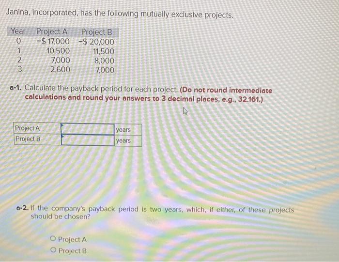 Solved Janina, Incorporated, has the following mutually | Chegg.com