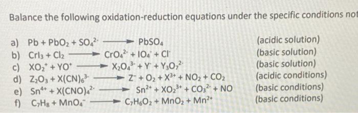 Solved Balance the following oxidation-reduction equations | Chegg.com