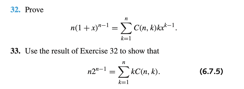 Solved 32. ﻿Proven(1+x)n-1=∑k=1nC(n,k)kxk-1.33. ﻿Use the | Chegg.com