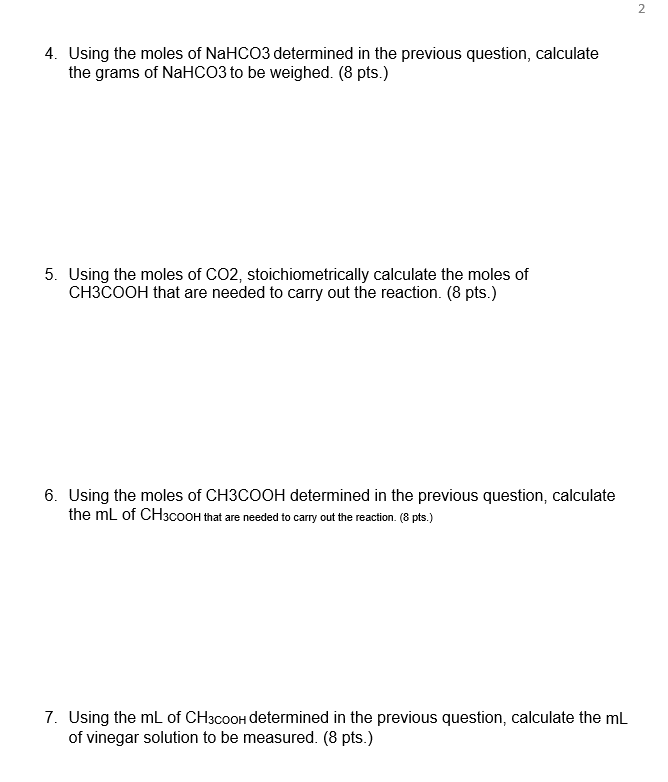 Using the moles of NaHCO3 ﻿determined in the previous | Chegg.com