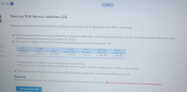 Solved Exercise 10-6 ﻿Various liabilities LO2Desirne | Chegg.com
