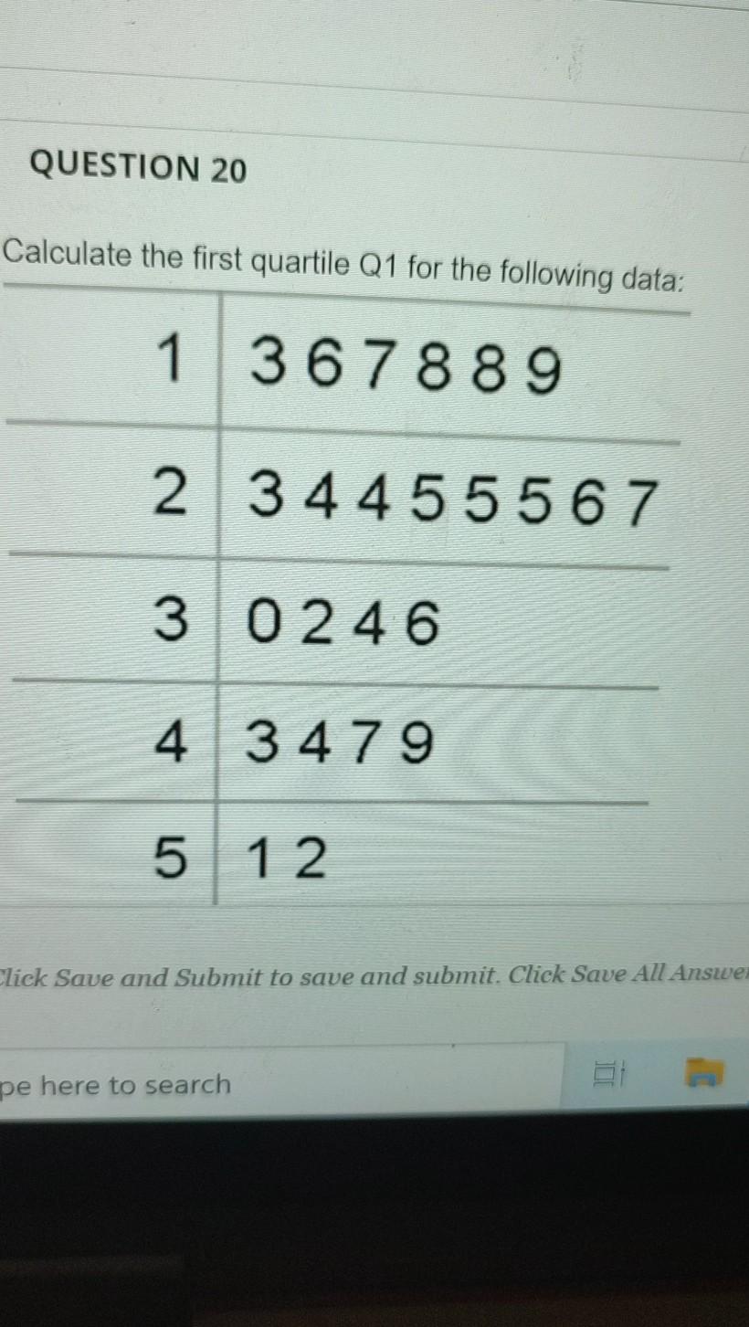 Solved QUESTION 20 Calculate the first quartile Q1 for the | Chegg.com