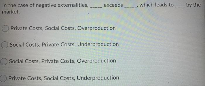 Solved In the case of negative externalities, | Chegg.com