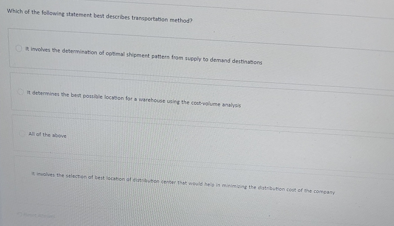 Solved Which of the following statement best describes | Chegg.com