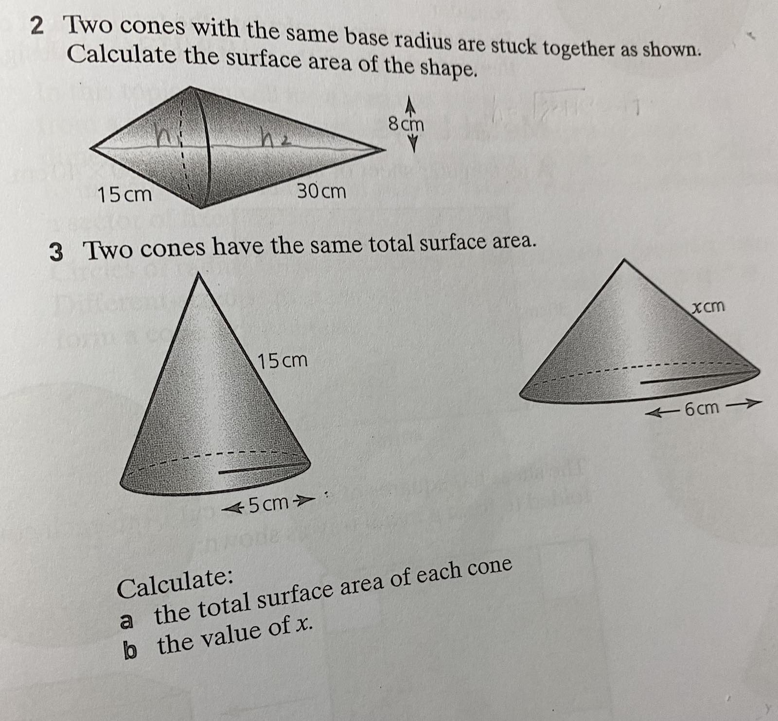 Solved 2 ﻿Two cones with the same base radius are stuck | Chegg.com