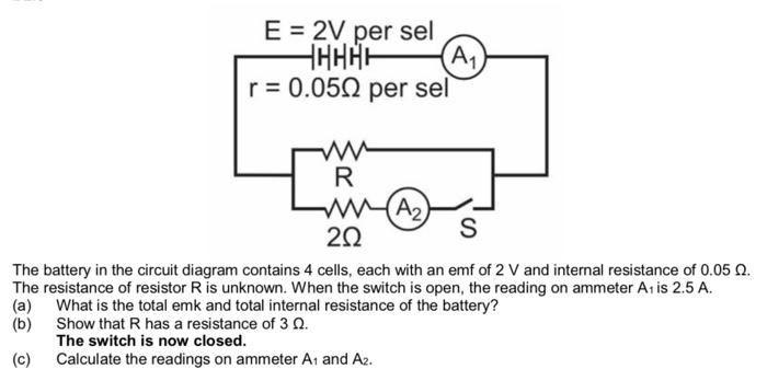 Solved The battery in the circuit diagram contains 4 cells, | Chegg.com