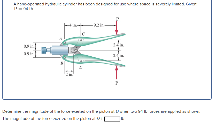 Solved A hand-operated hydraulic cylinder has been designed | Chegg.com