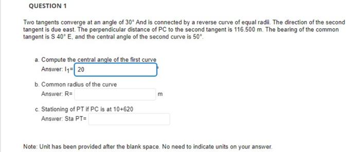 Solved Two tangents converge at an angle of 30∘ And is | Chegg.com