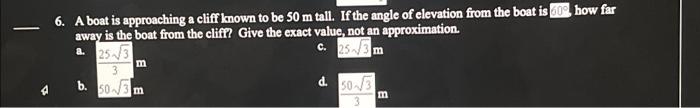 Solved 6. A boat is approaching a cliff known to be 50 m | Chegg.com