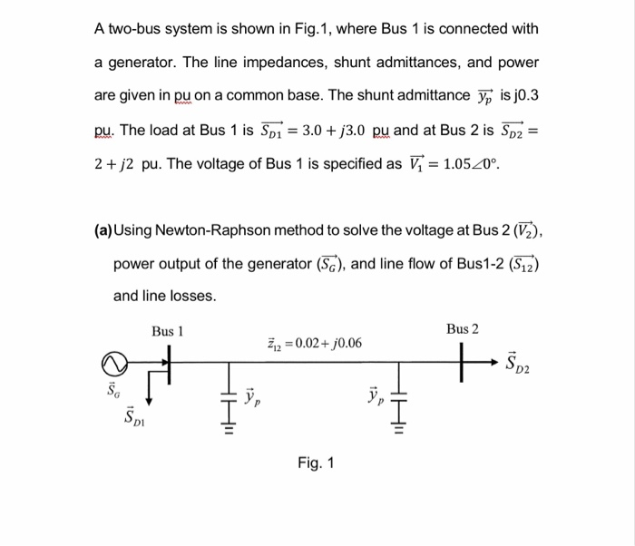 Solved A two-bus system is shown in Fig. 1, where Bus 1 is | Chegg.com