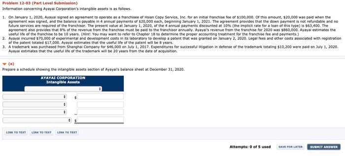 Solved Problem 12-03 (Part Level Submission) Information | Chegg.com