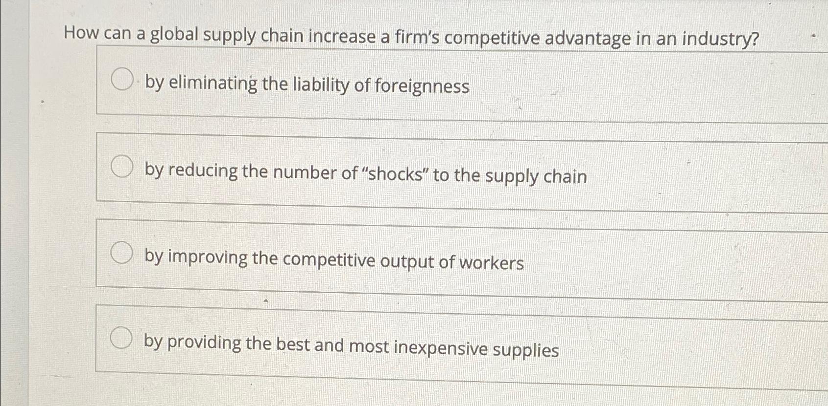 Solved How can a global supply chain increase a firm's | Chegg.com