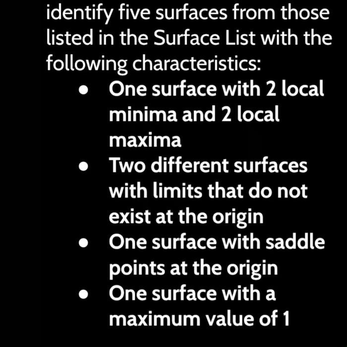 Solved identify five surfaces from those listed in the | Chegg.com