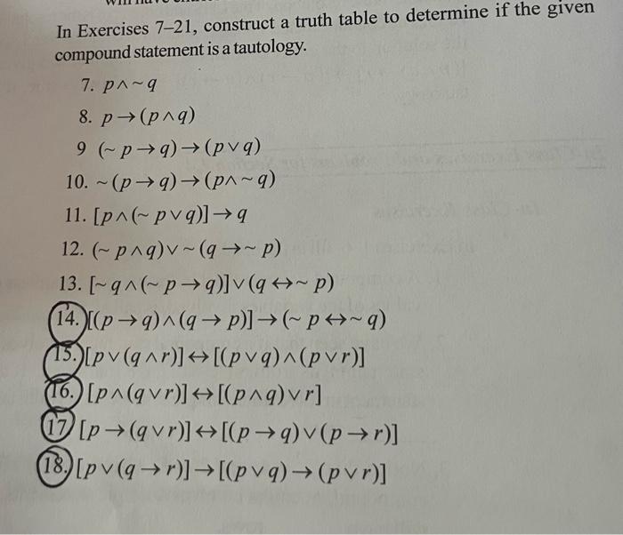 Solved In Exercises 7-21, construct a truth table to | Chegg.com