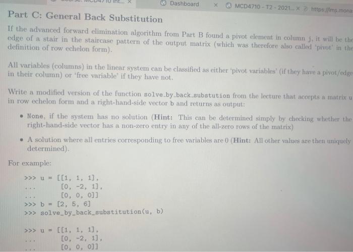 Solved Part B: General Forward Elimination In the lecture we | Chegg.com
