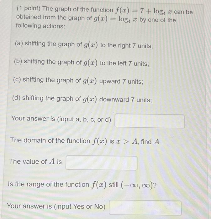Solved 1 Point Find A Logarithmic Function F X Logax