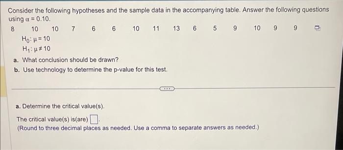 Solved Consider the following hypotheses and sample data, | Chegg.com