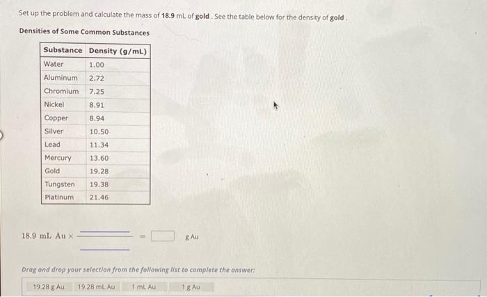 Solved Set up the problem and calculate the mass of 18.9 mL | Chegg.com