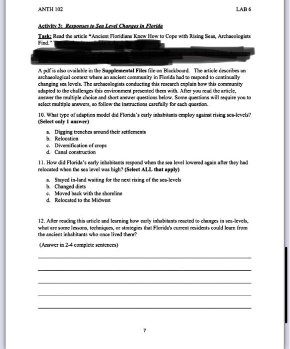 Solved Activity 3: Respenses to Sea Lovel Chanzes in Florida | Chegg.com