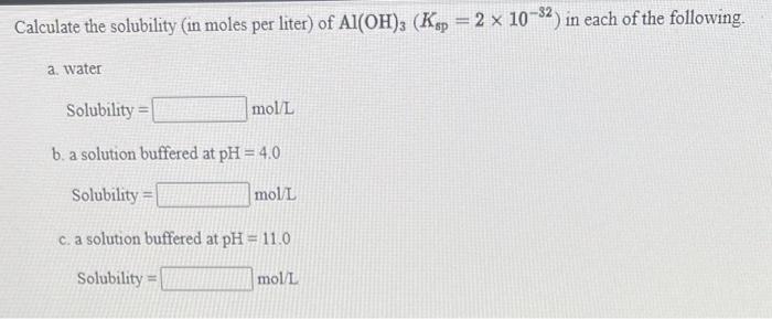 Solved Calculate the solubility (in moles per liter) of | Chegg.com