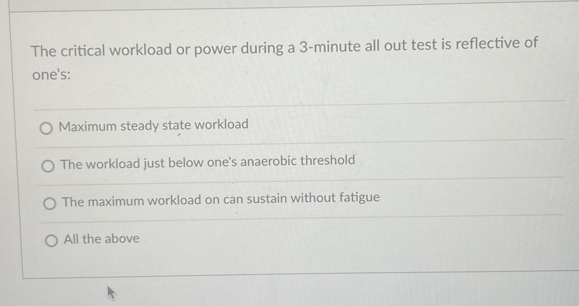 Solved The critical workload or power during a 3-minute all | Chegg.com
