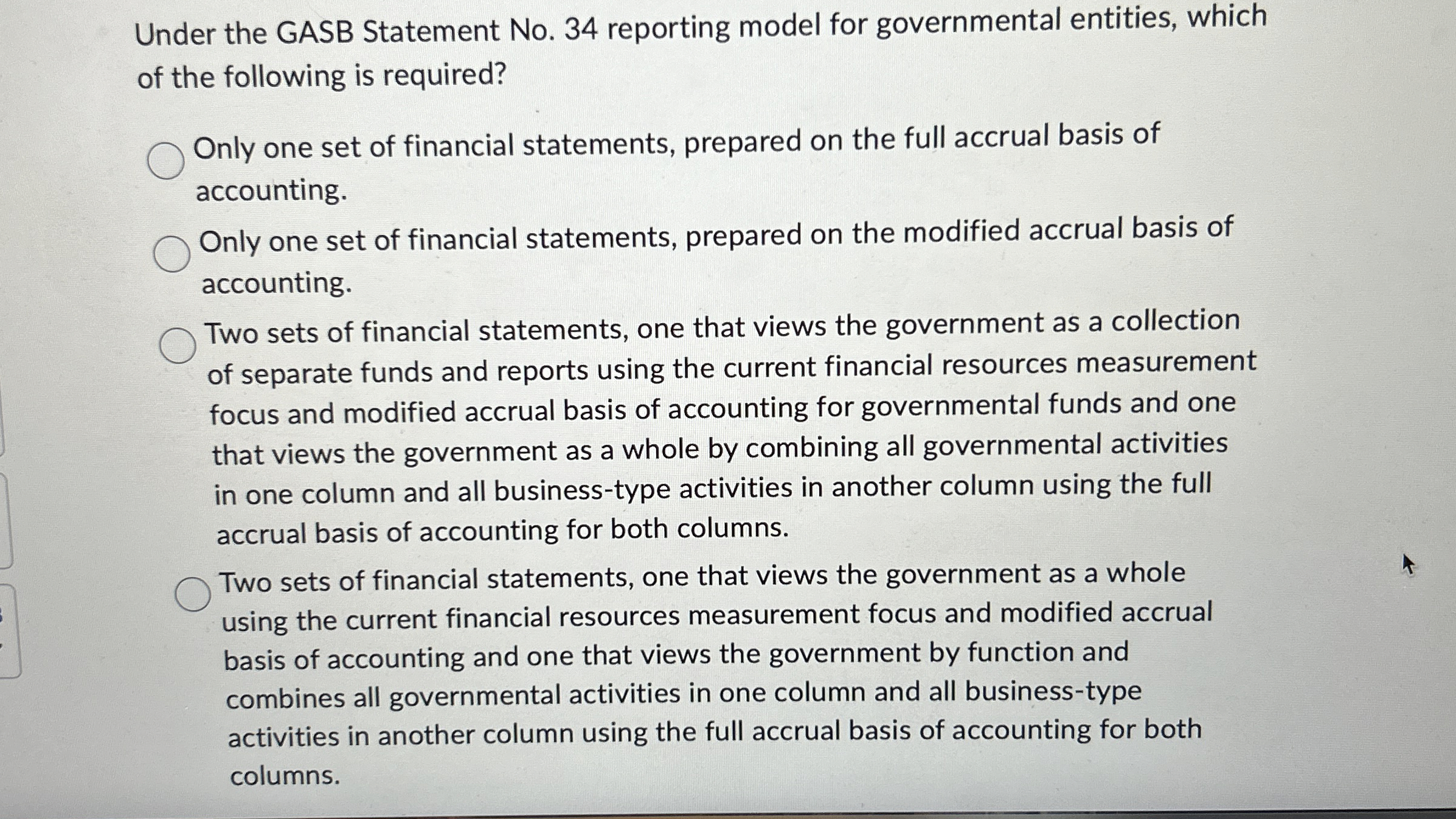 Solved Under the GASB Statement No. 34 ﻿reporting model for | Chegg.com