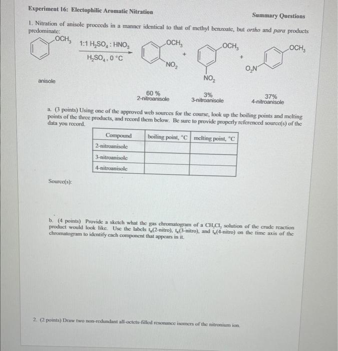Experiment 16: Electophilic Aromatic Nitration | Chegg.com