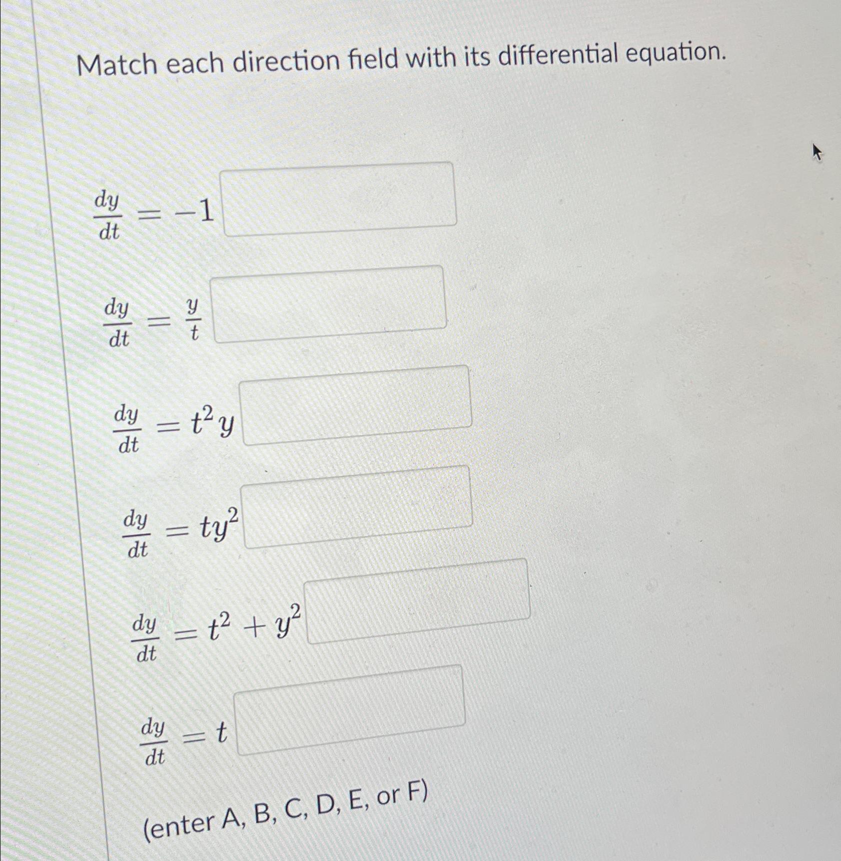 Solved Match each direction field with its differential | Chegg.com