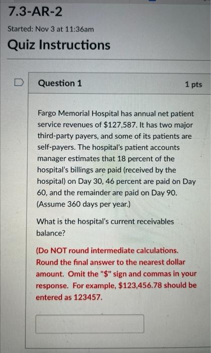 Solved Fargo Memorial Hospital has annual net patient | Chegg.com