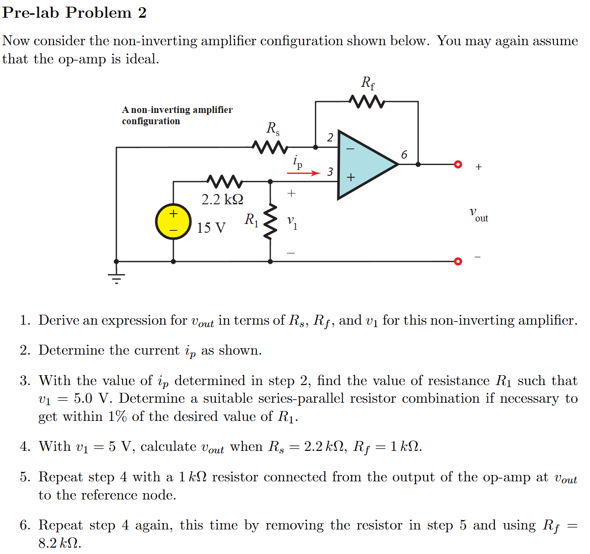 Pre-lab Problem 2Now consider the non-inverting | Chegg.com