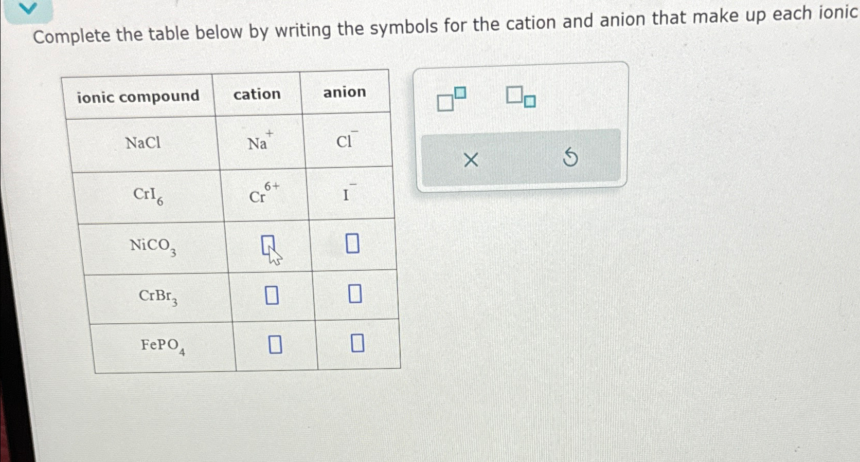 Solved Complete the table below by writing the symbols for | Chegg.com