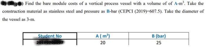 Solved W) (1) (lind the bare module costs of a vertical | Chegg.com