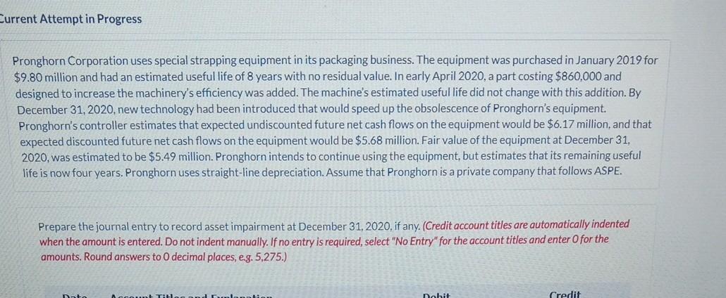 Solved Current Attempt in Progress Pronghorn Corporation | Chegg.com