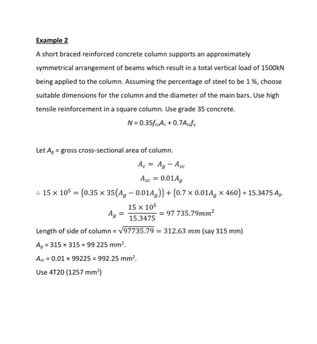 Solved 2) A short braced reinforced concrete column supports | Chegg.com