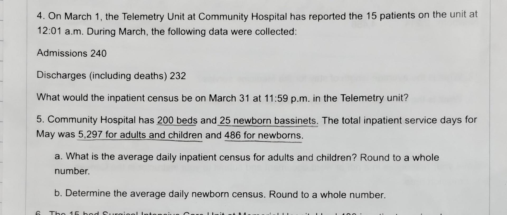 Solved 4. On March 1, the Telemetry Unit at Community | Chegg.com