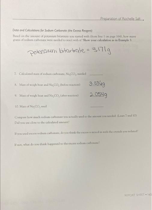 Solved Preparation of Rochelle Salt.. Data and Calculations | Chegg.com