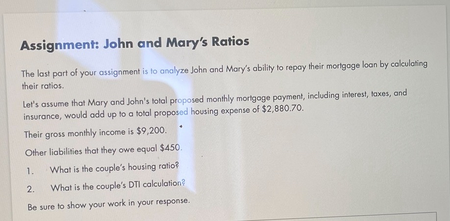 Solved Assignment: John and Mary's RatiosThe last part of | Chegg.com