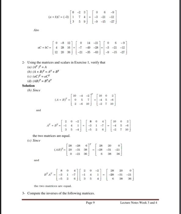 Solved (a+b)C=(−3)⎣⎡013−275349⎦⎤=⎣⎡0−3−96−21−15−9−12−27⎦⎤ | Chegg.com