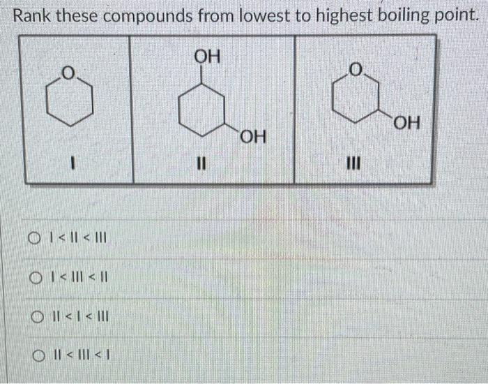 Solved Rank these compounds from lowest to highest boiling | Chegg.com