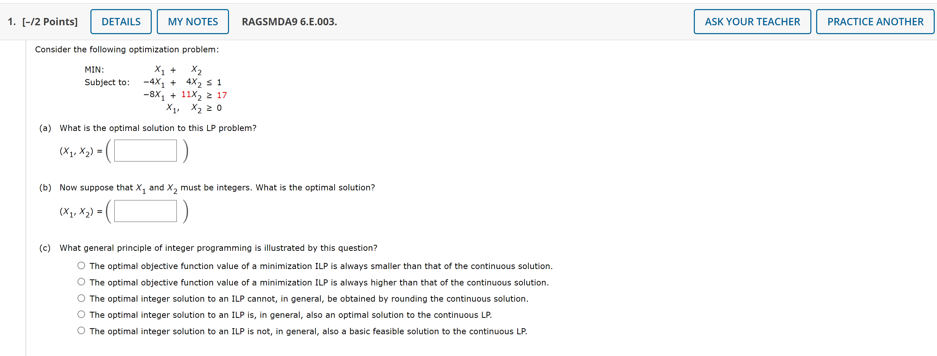 Solved [-/2 ﻿Points]Consider the following optimization | Chegg.com